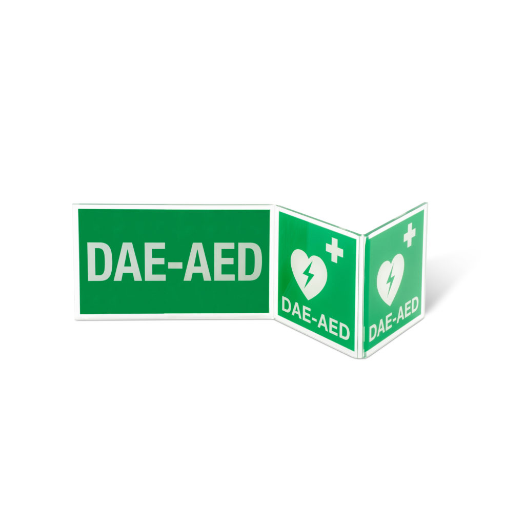 CARTELLO BIFACCIALE DAE-AED 35X12 CM IN PLEXIGLASS PER DEFIBRILLATORE ...